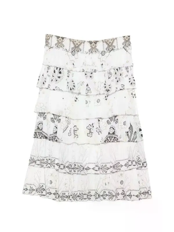 Roberto Cavalli 2000s Tiered Floral-print Cotton Skirt - White