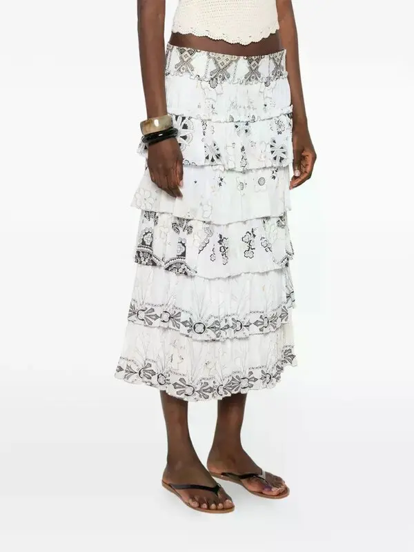 Roberto Cavalli 2000s Tiered Floral-print Cotton Skirt