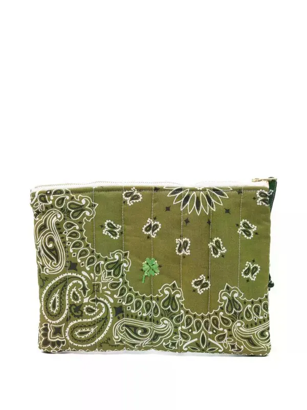 CALL IT BY YOUR NAME Quilted Paisley-print Clutch - Green