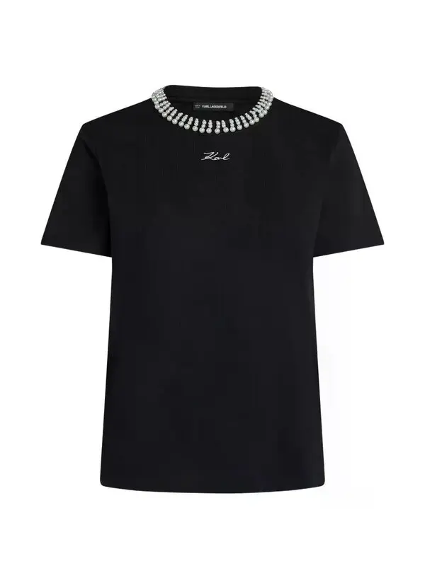 Karl Lagerfeld Pearl-embellished Logo T-shirt