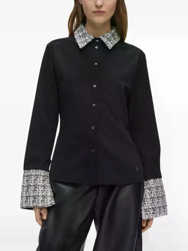 Karl Lagerfeld Bouclé-trimmed Long-sleeve Shirt