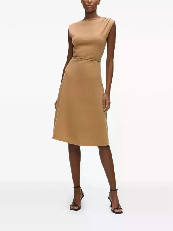 Karl Lagerfeld Belted Pleated-shoulder Midi Dress