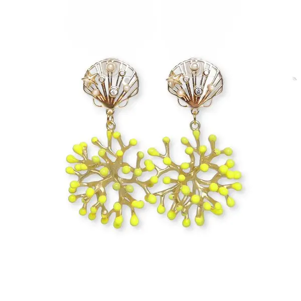 MALOLO JEWELRY Yellow Fire Coral Drop Earrings With Shell Studs - Gold/yellow