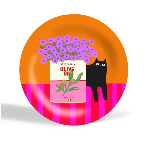 THE PAPER TAIL Orange / Red Flowers And Olive Oil Ceramic Plate - Orange/red