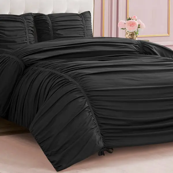Juicy Couture Ribbon Ruched Comforter Set - Black
