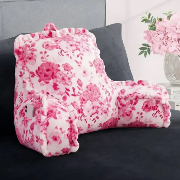 Juicy Couture Printed Backrest Pillow - Fancy Floral Ruffle Pink