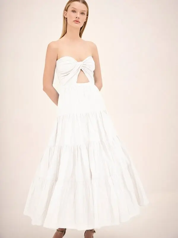 Alexis Olivienne Strapless Tiered Midi Dress - Blanc