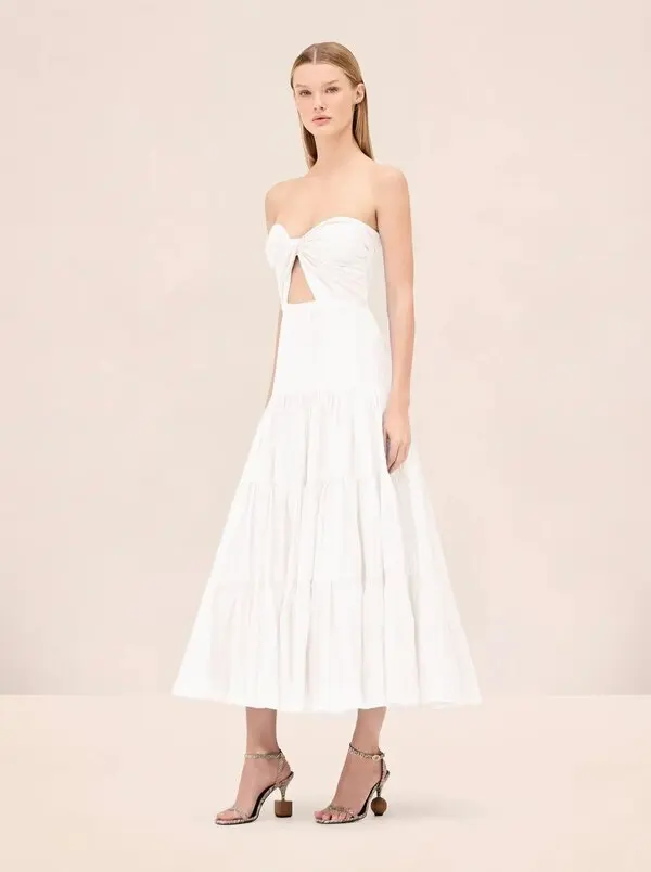 Alexis Olivienne Strapless Tiered Midi Dress - Blanc