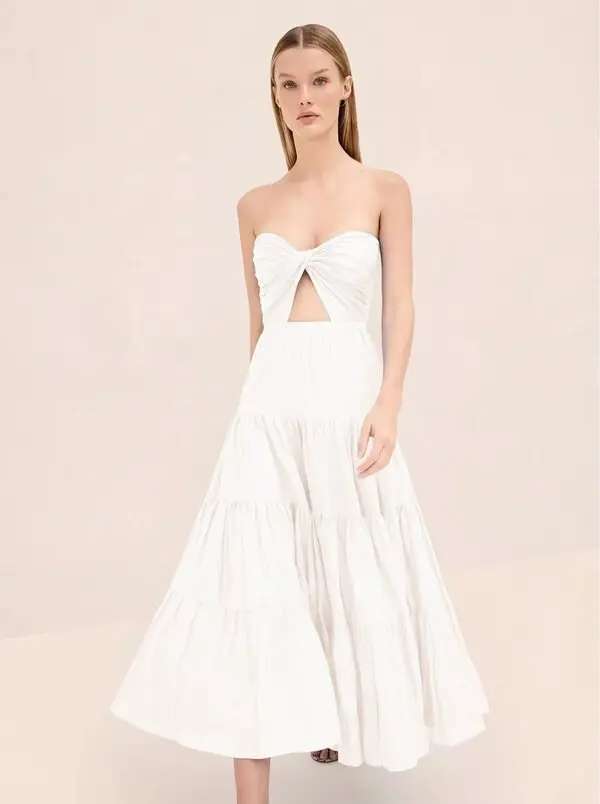 Alexis Olivienne Strapless Tiered Midi Dress - Blanc