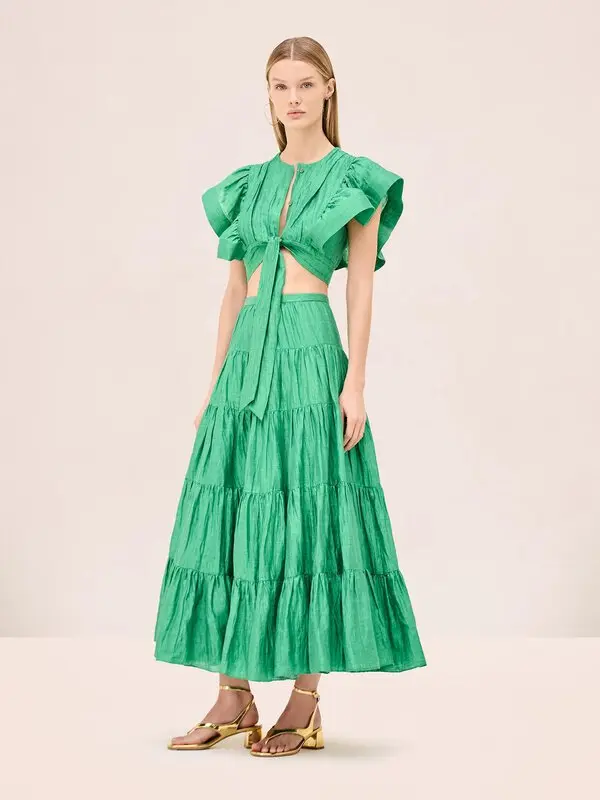 Alexis Ondine Tiered Maxi Skirt - Emerald