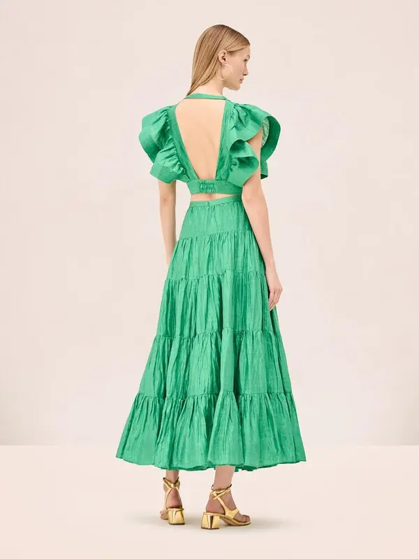 Alexis Ondine Tiered Maxi Skirt - Emerald