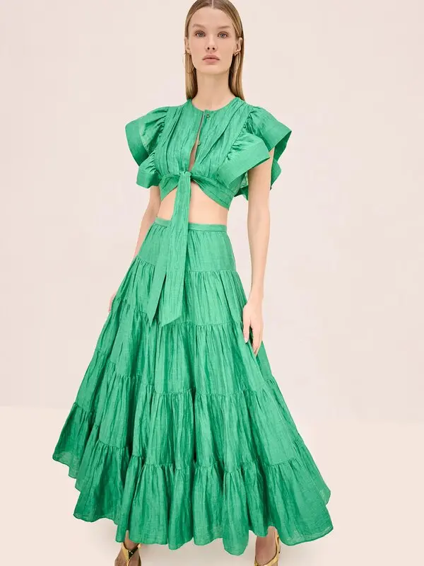 Alexis Ondine Tiered Maxi Skirt - Emerald