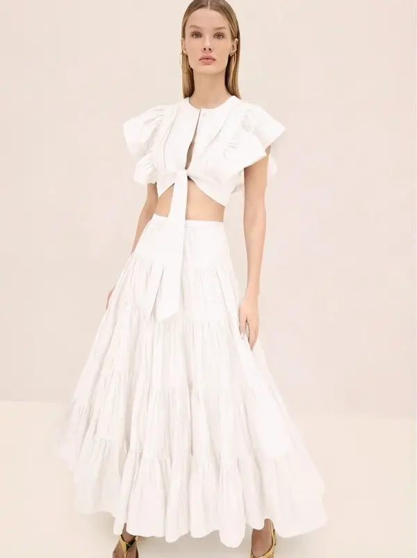 Alexis Ondine Tiered Maxi Skirt - Blanc
