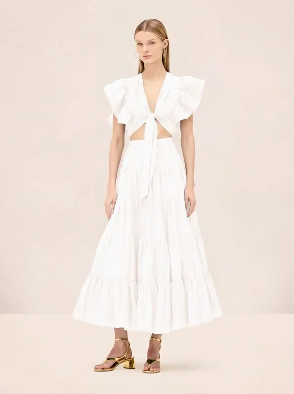Alexis Ondine Tiered Maxi Skirt - Blanc