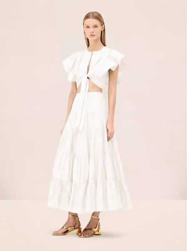 Alexis Ondine Tiered Maxi Skirt - Blanc