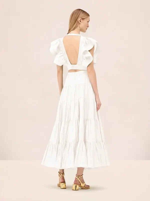 Alexis Ondine Tiered Maxi Skirt - Blanc