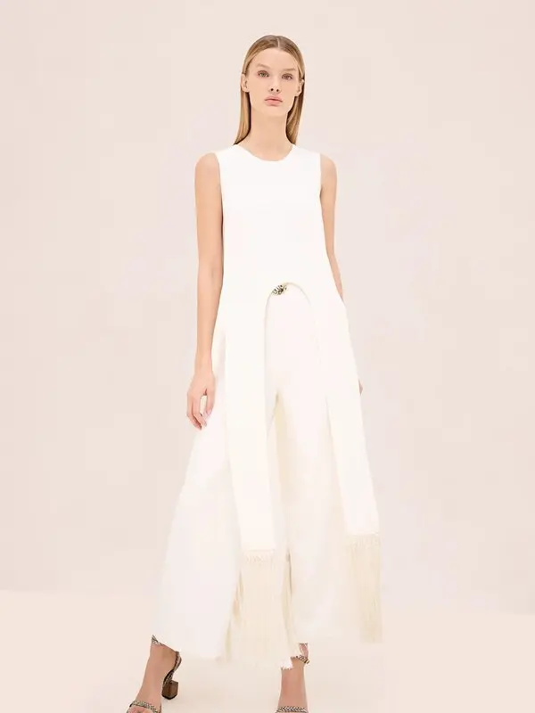 Alexis Spargi Wide Leg Pants With Fringe Hem - Ivory