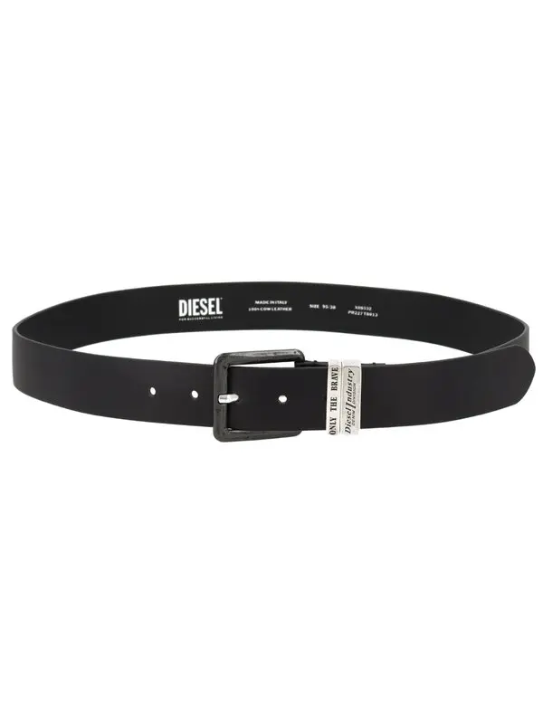 DIESEL® Leather Belt With Logo Detail - Black