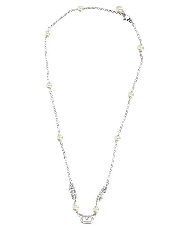 Valentino Garavani Ovalette Necklace With Pearls And Crystal Embellishments - Silver