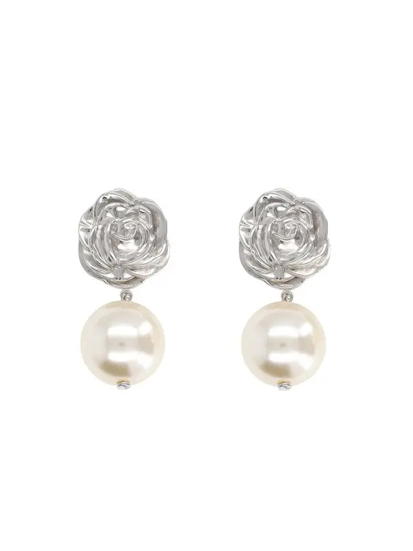 Magda Butrym Rose And Pearl Drop Earrings - Silver