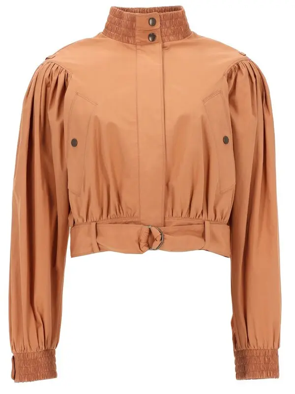Chloé Cropped Cotton Poplin Gathered Jacket