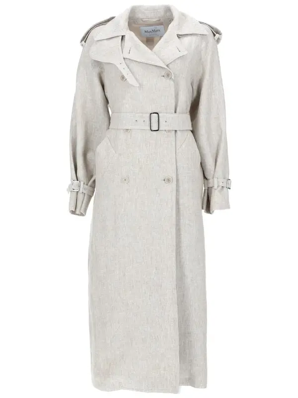 Max Mara Spolverino Doppiopetto In Drill Di Puro Lino - Brown