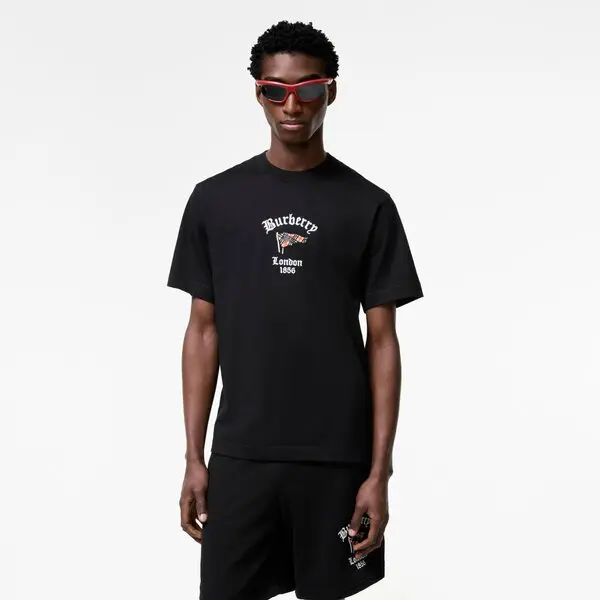 Burberry Check Flag Cotton T-shirt - Black
