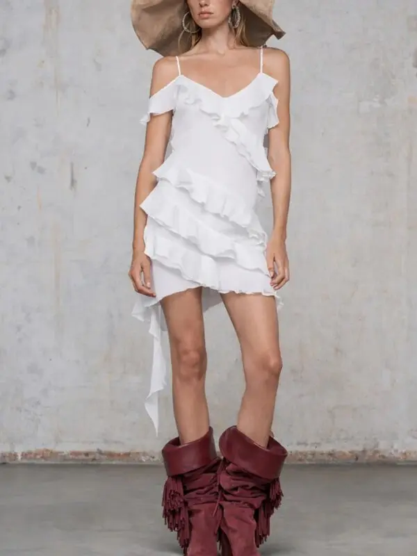 LES FILLES D'EVA Ruffled Asymmetrical Dress - White