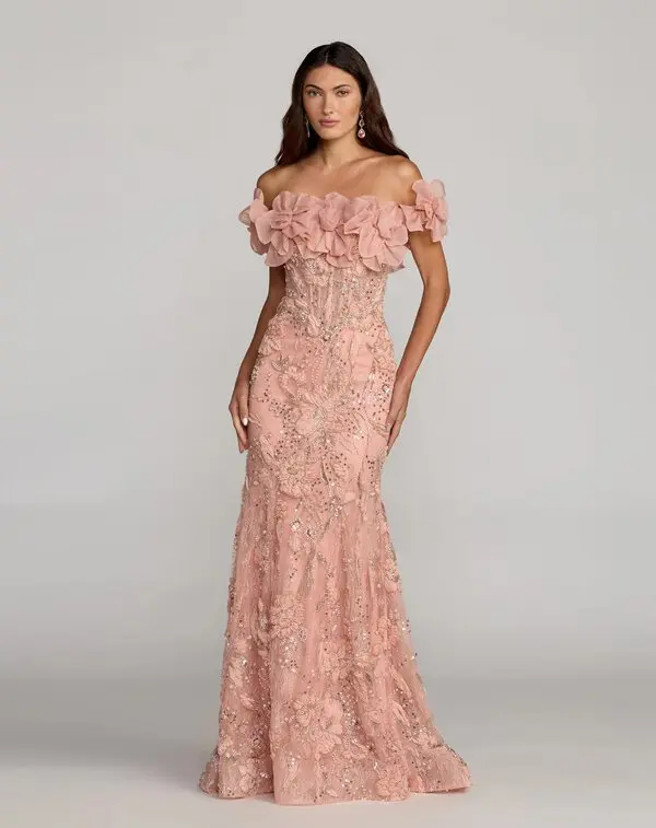 MAC DUGGAL COLLECTION Embellished Off-the-shoulder Mermaid Gown