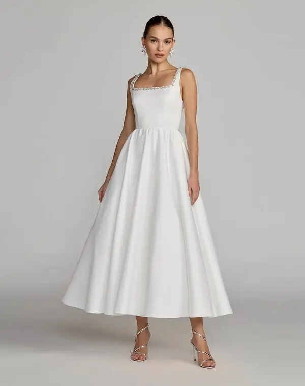 Mac Duggal Embellished Square Neck A-line Midi Dress