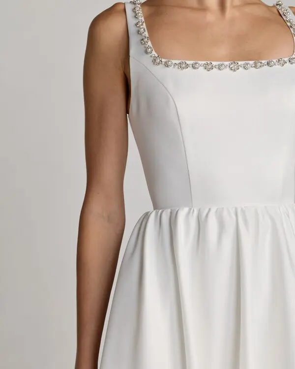 mac duggal white pearl beaded square neck mini dress Mac Duggal Imitation Pearl Beaded Fringe Mini Dress