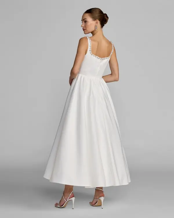 Mac Duggal Embellished Square Neck A-line Midi Dress