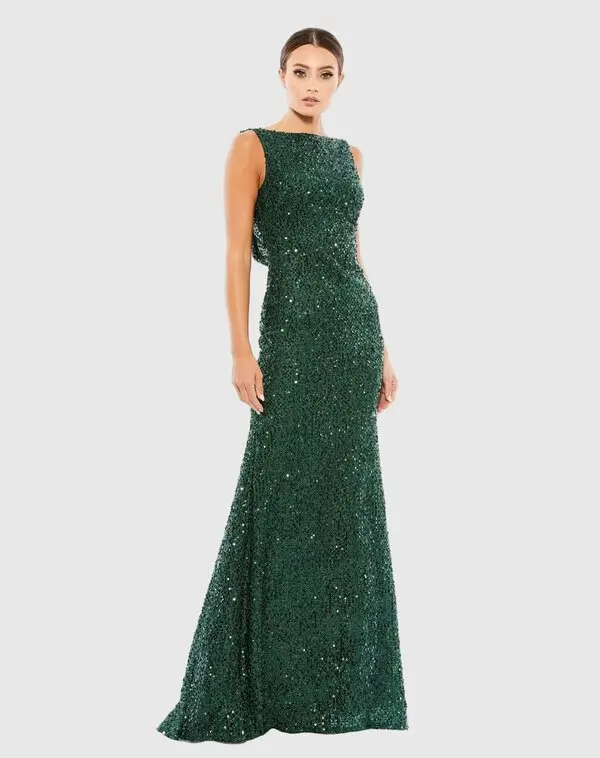 Mac Duggal Petite Sequined Evening Gown With Cowl Back