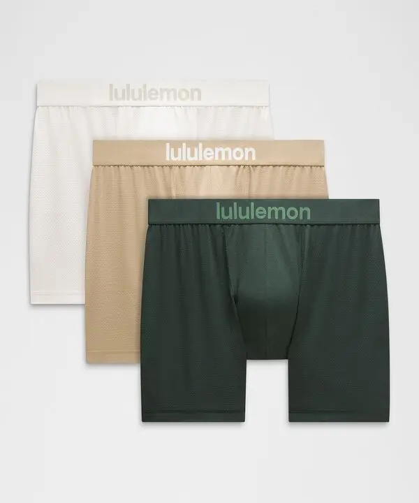 Lululemon Always In Motion Mesh Boxer Brief 5 - Rainforest Green/oakwood Tan/bone