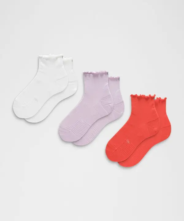 Lululemon Power Stride Ankle Socks 3 Pack - Lilac Play/white/cherry Ember