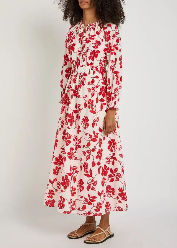 Rails Matia Floral-print Cotton Midi Dress - Red