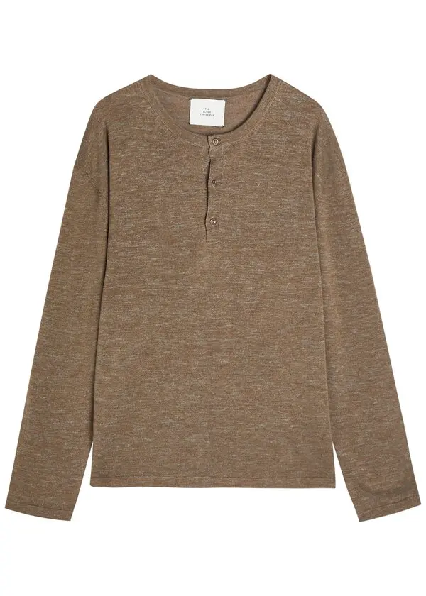 THE ELDER STATESMAN Lenny Round-neck Wool-blend Henley Top - Brown