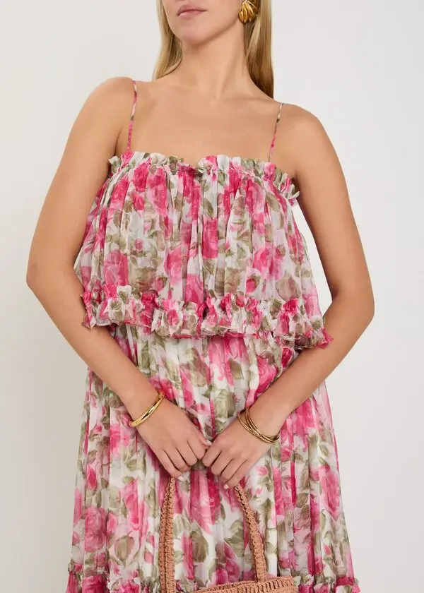 Chloé Floral Print Ruffled Silk-chiffon Maxi Dress - Pink