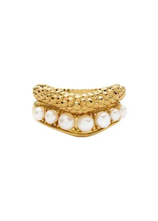 MISSOMA 18kt -plated Pearl And Textured Ring Set - Gold