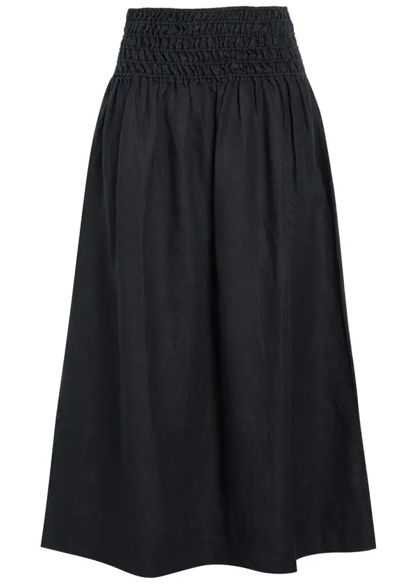 Rails Alessa Shirred Linen Midi Skirt - Black