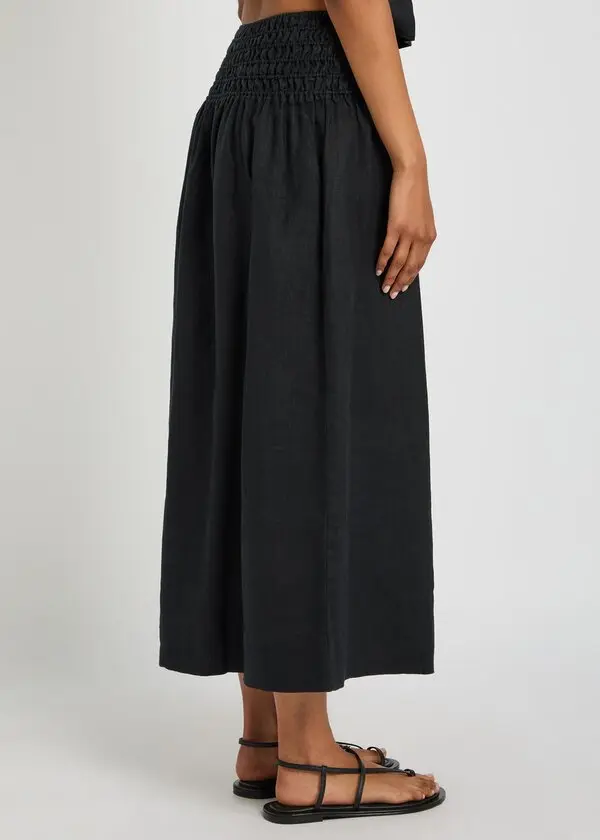 Rails Alessa Shirred Linen Midi Skirt - Black