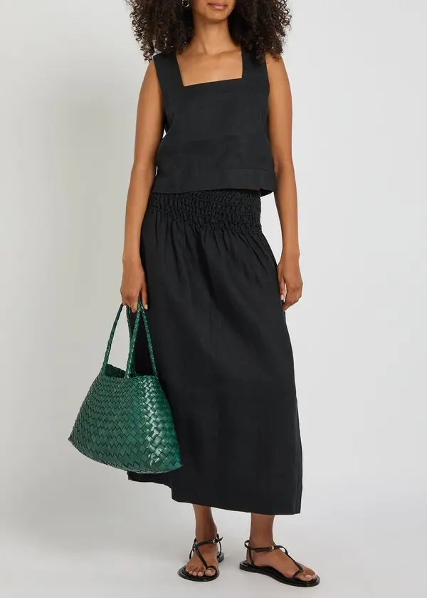 Rails Alessa Shirred Linen Midi Skirt - Black