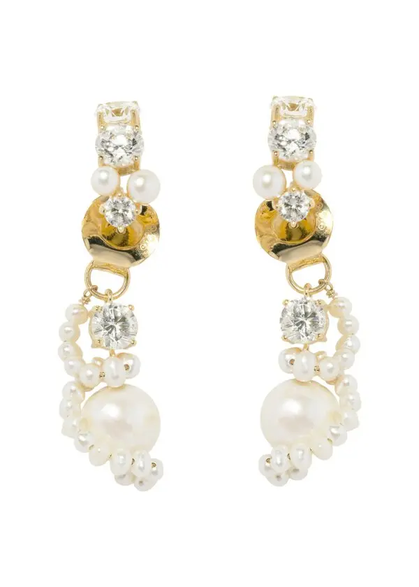 Completedworks 18kt Vermeil Pearl And Zirconia Drop Earrings - Gold