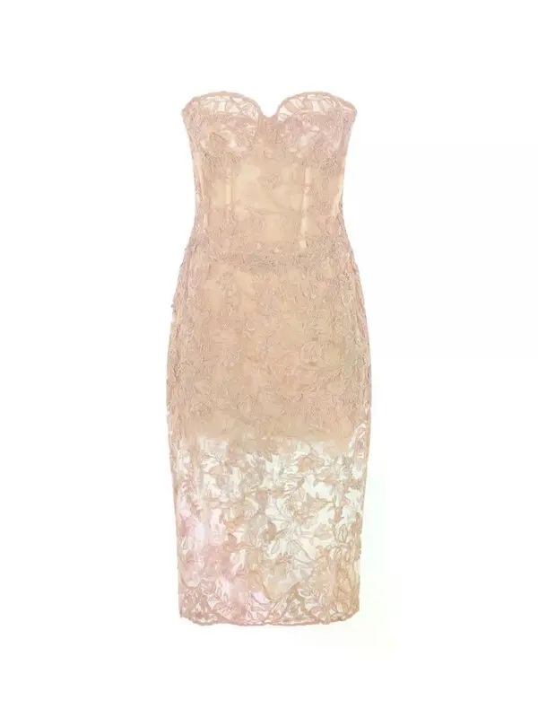 Ermanno Scervino Floral Lace Bustier Midi Dress - Neutrals