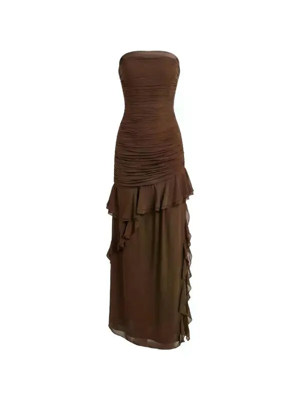 NICHOLAS Viola Strapless Ruffled Maxi Dress - Brown