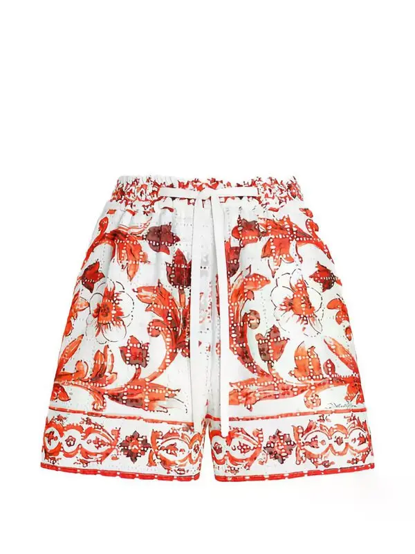 Dolce & Gabbana Majolica Print Broderie Anglaise Shorts - White
