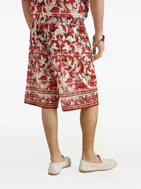Dolce & Gabbana Majolica Print Broderie Anglaise Bermuda Shorts - White