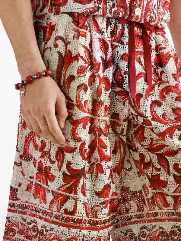 Dolce & Gabbana Majolica Print Broderie Anglaise Bermuda Shorts - White