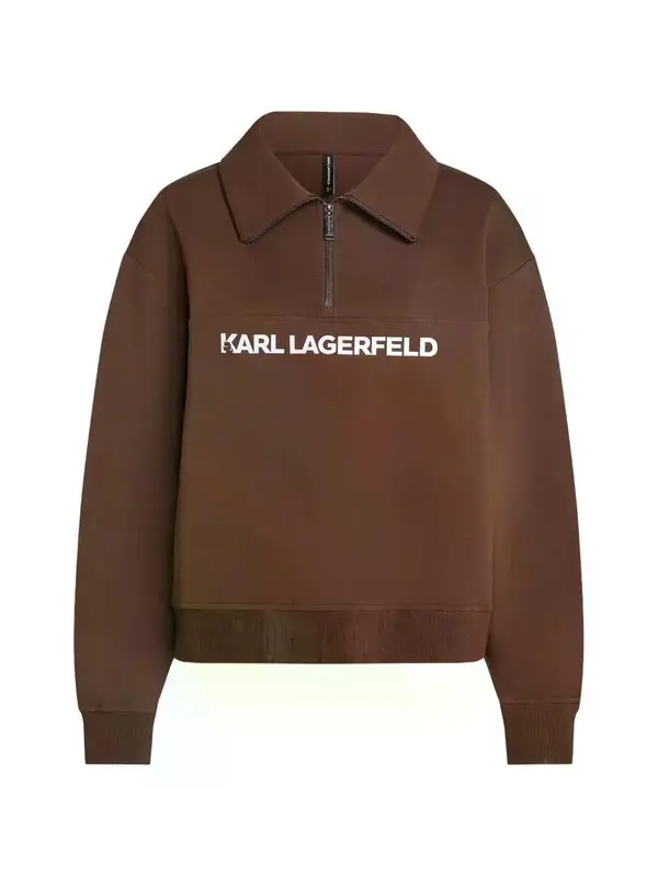Karl Lagerfeld Logo Print Quarter-zip Sweatshirt - Brown