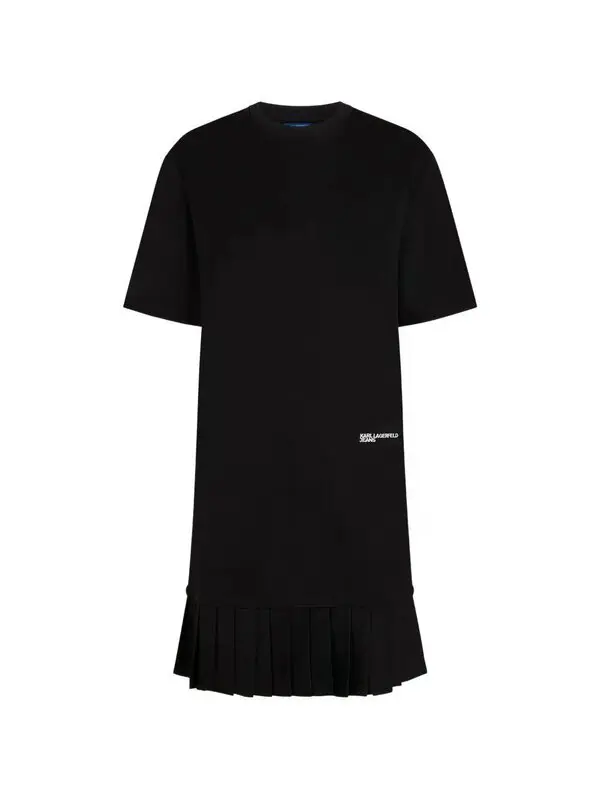 Karl Lagerfeld Cotton Jersey Mini Dress With Pleated Hem - Black